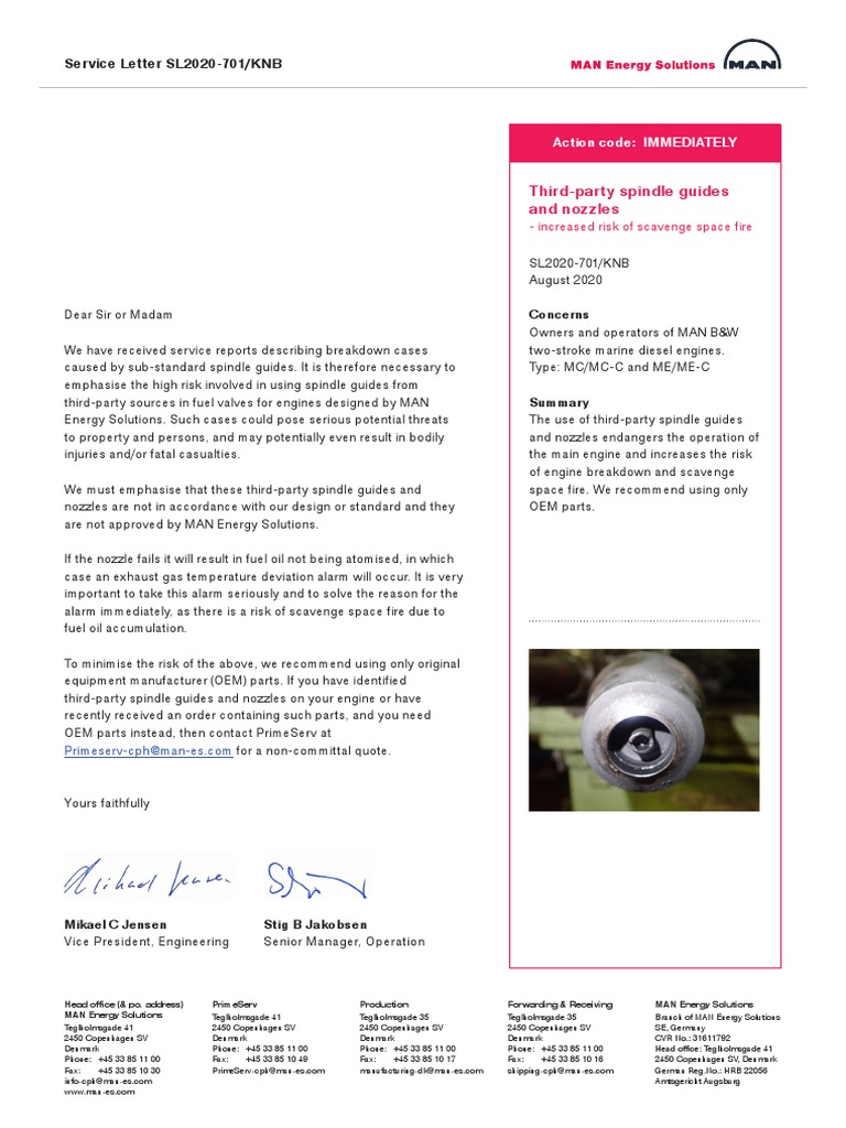 Service Letter SL2020-701/KNB: Third-Party Spindle Guides and Nozzles ...