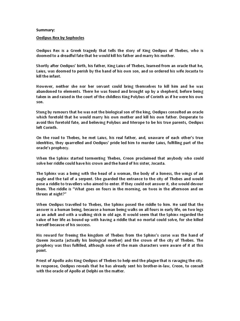 Summary: Oedipus Rex by Sophocles | PDF