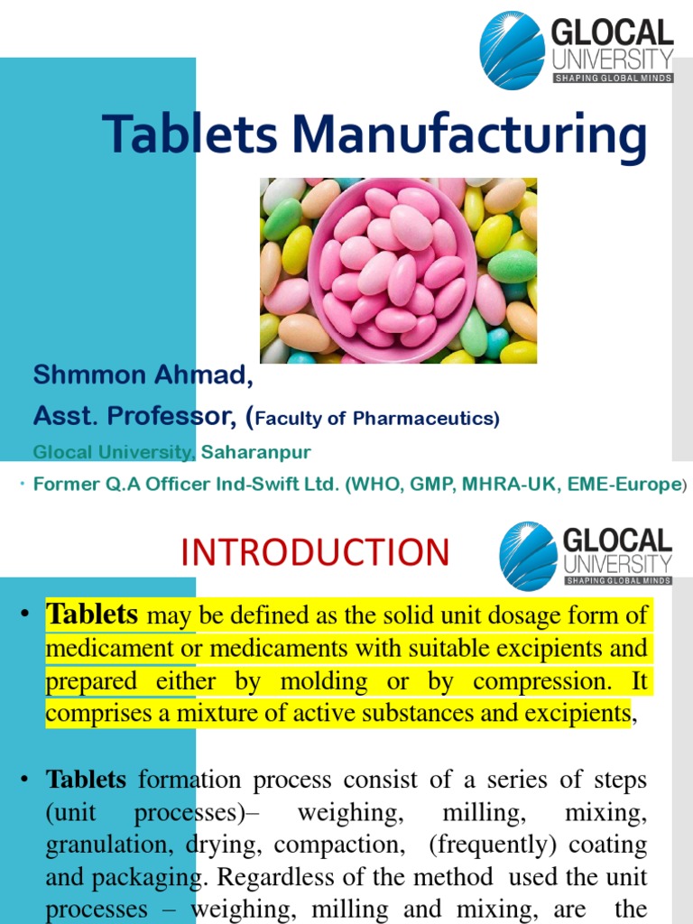 NEW Tablet Manufacturing Process PDF | PDF | Tablet (Pharmacy) | Chemistry