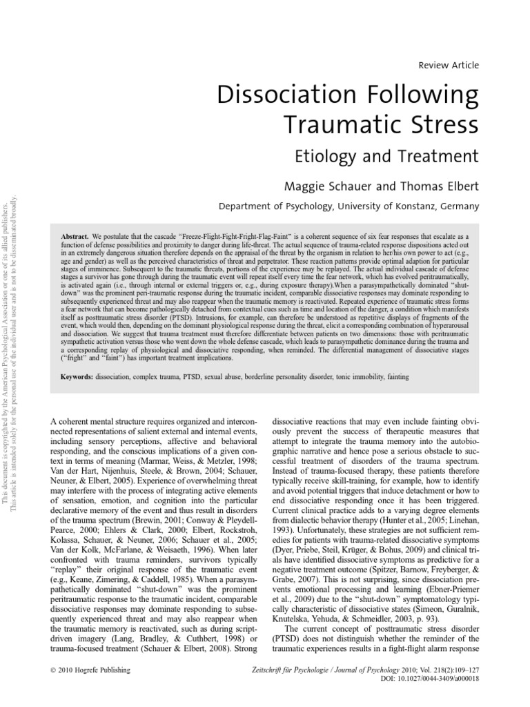 Dissociation Following Traumatic Stress: Etiology and Treatment | PDF ...