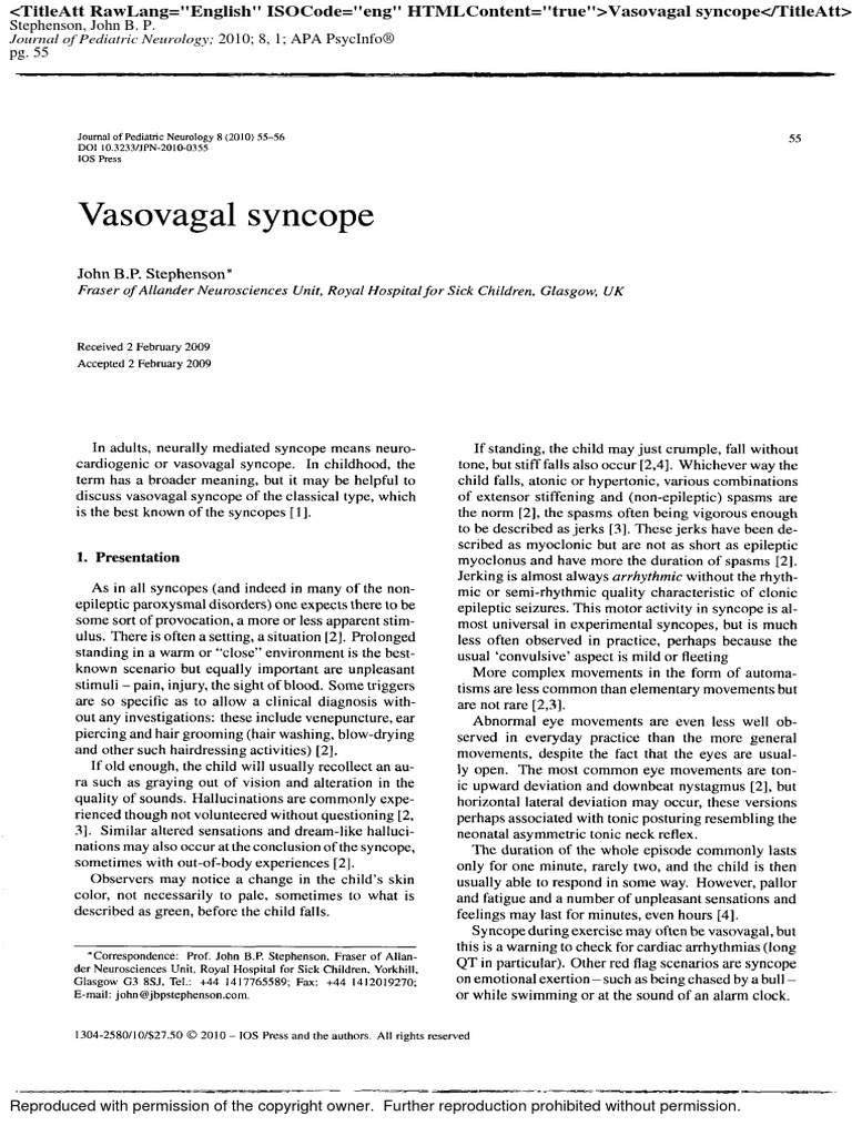 Vasovagal Syncope PDF | PDF