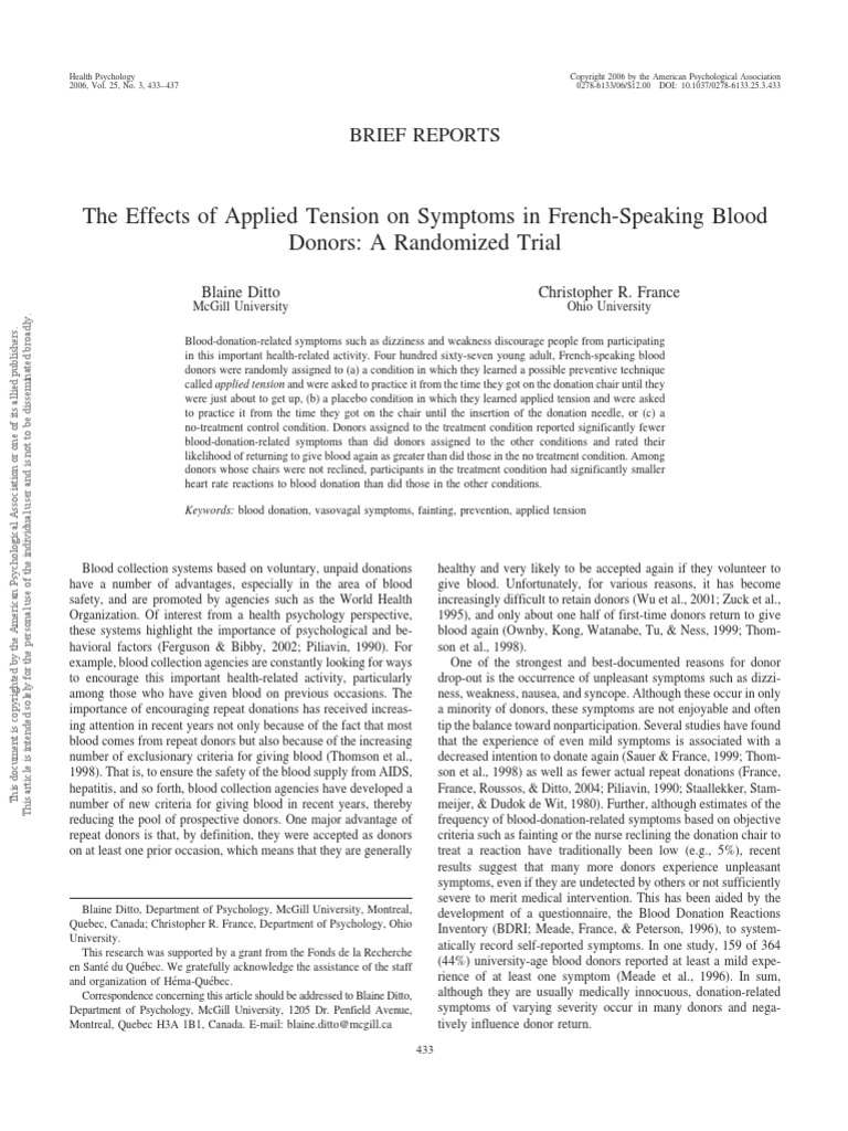 The Effects of Applied Tension PDF | PDF | Blood Donation | Placebo