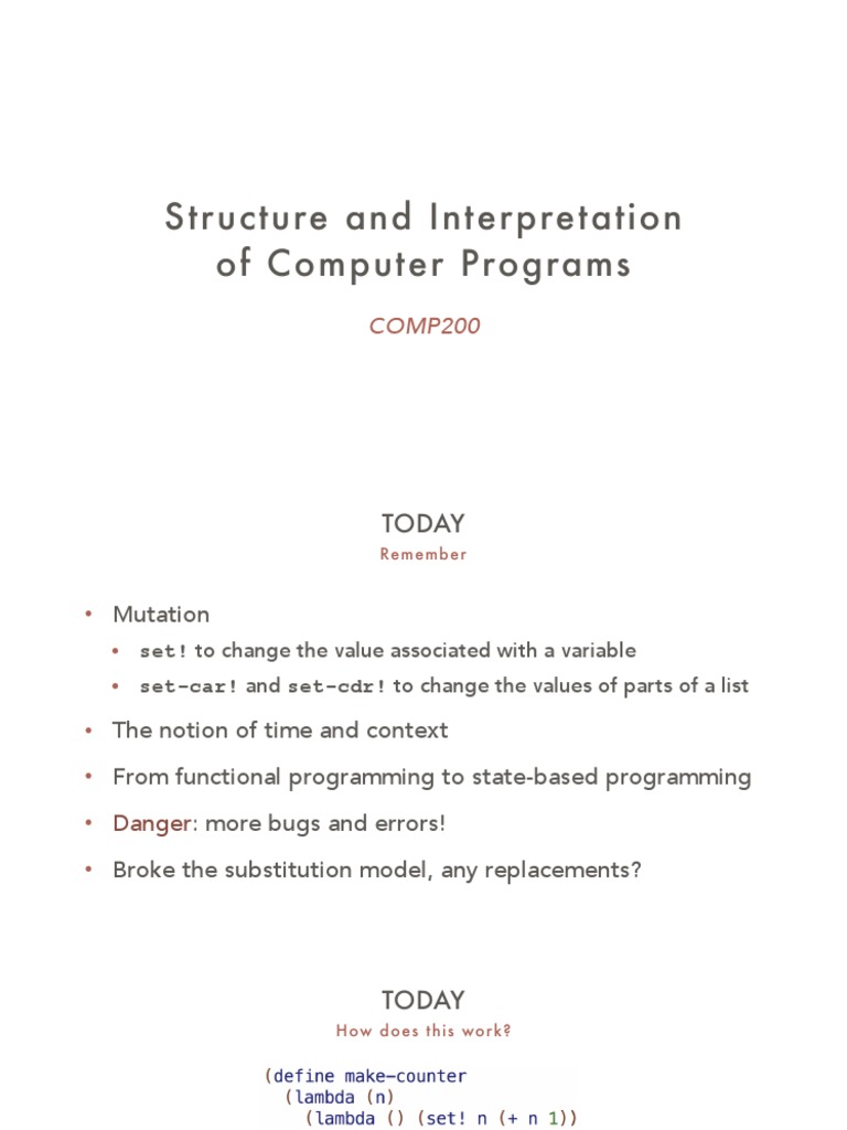 Structure and Interpretation of Computer Programs: COMP200 | PDF | Scheme (Programming Language ...