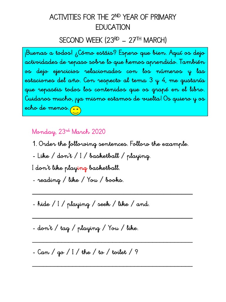 ACTIVIDADES SEGUNDO Primary | PDF