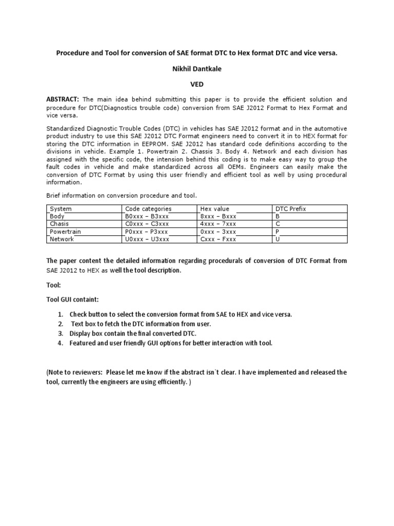 SAE to Hex DTC conversion tool | PDF
