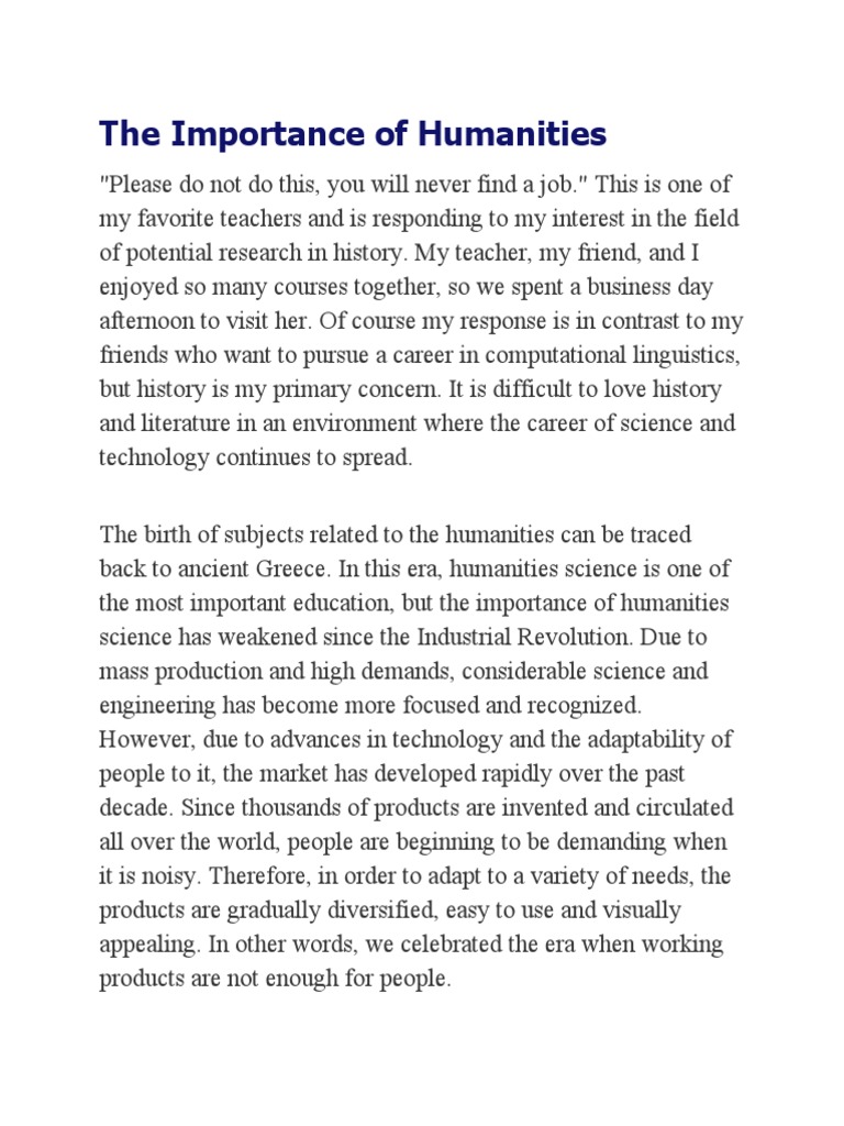The Importance of Humanities | PDF | Humanities | Science