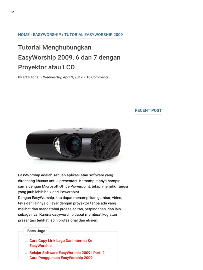 Tutorial Menghubungkan EasyWorship 2009, 6 Dan 7 Dengan Proyektor Atau LCD - EGTutorial | PDF
