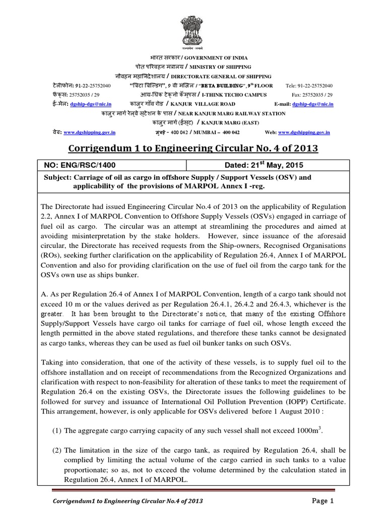 Corrigendum 1 To Engineering Circular No 4 of 2013 | PDF | Fuel Oil | Cargo