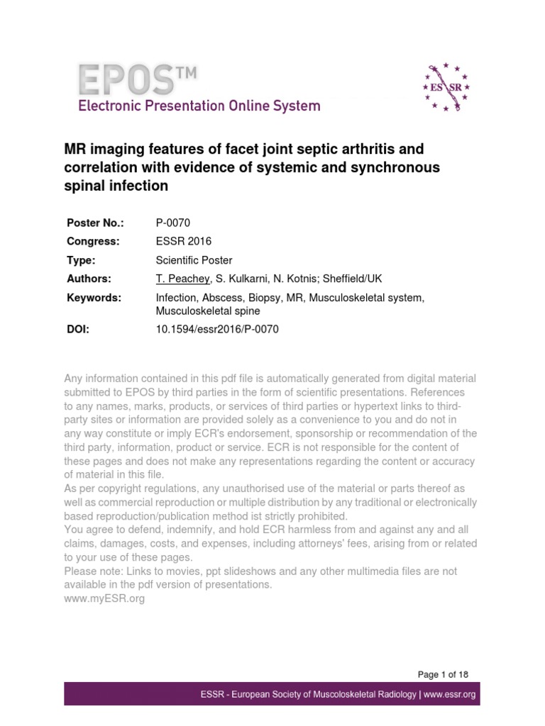 MRI Facet Joint Septic Arthritis PDF | PDF | Sepsis | Medical Imaging