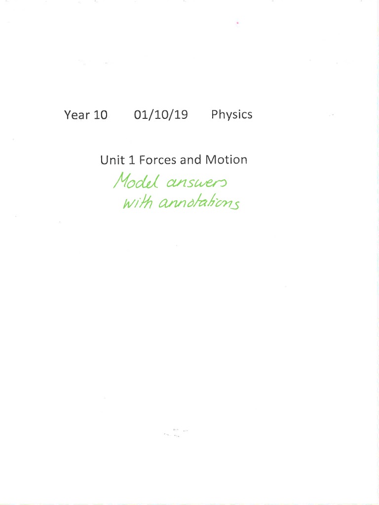 Forces and Motion Test - Model Answers and Annotations | PDF | Physical ...