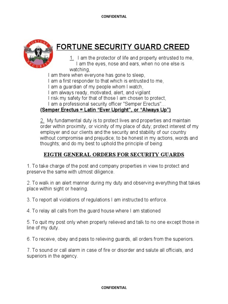 Fortune Security Guard Creed: Eigth General Orders For Security Guards ...