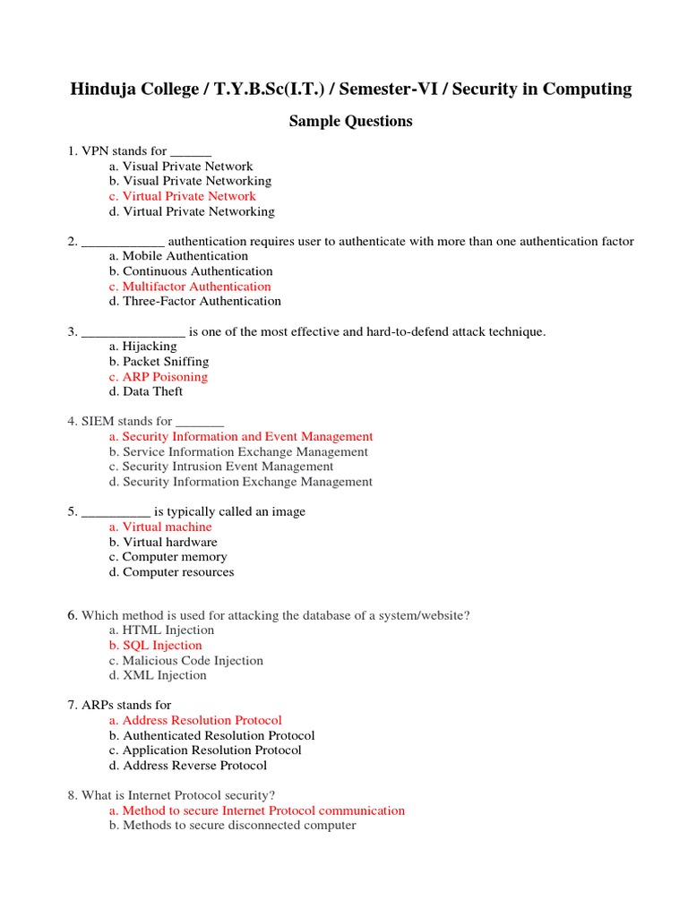 TYBSc (IT) - Sem VI-Sample Questions | PDF | Virtual Private Network | Computer Network