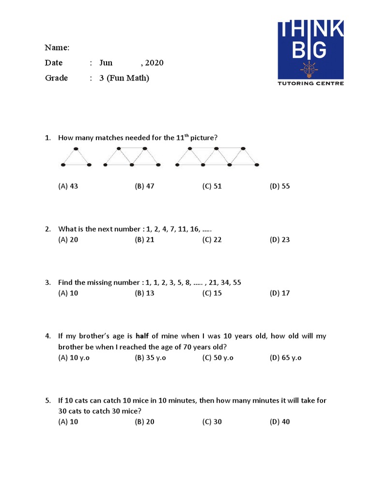 Fun Math G3 (QFMA, 3rd) | PDF | Teaching Mathematics