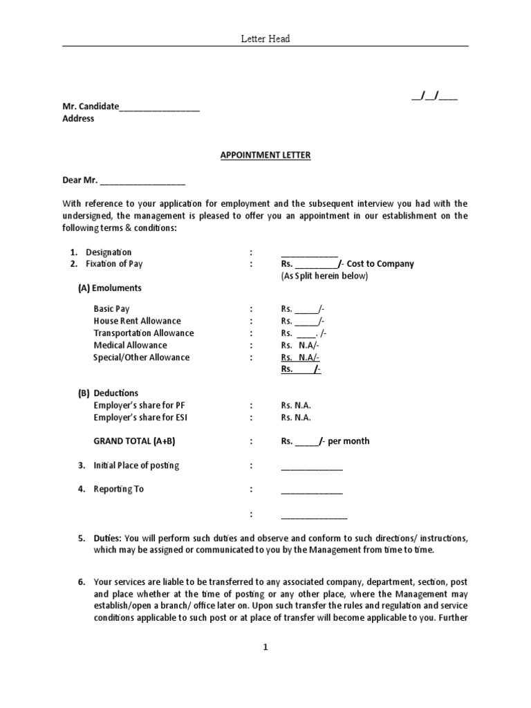 Appointment Letter-Format | PDF | Employment | Justice