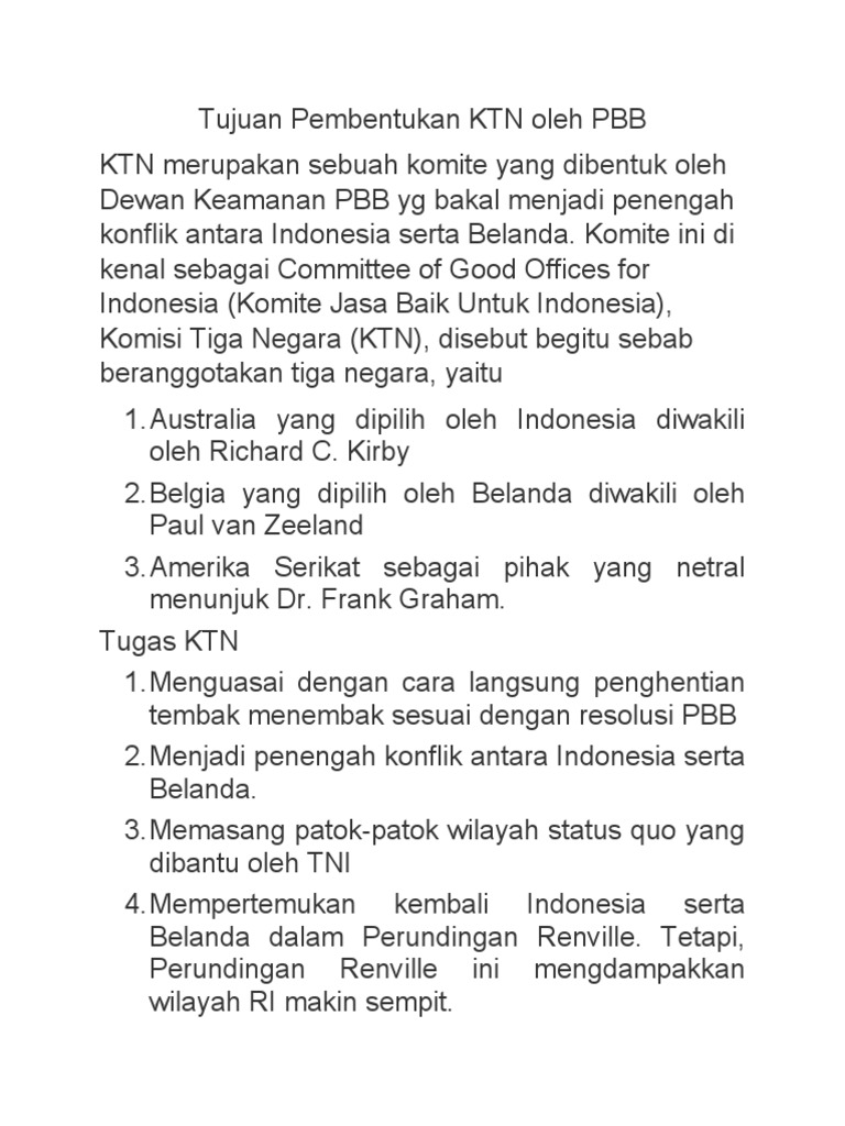 Tujuan Pembentukan KTN Oleh PBB | PDF