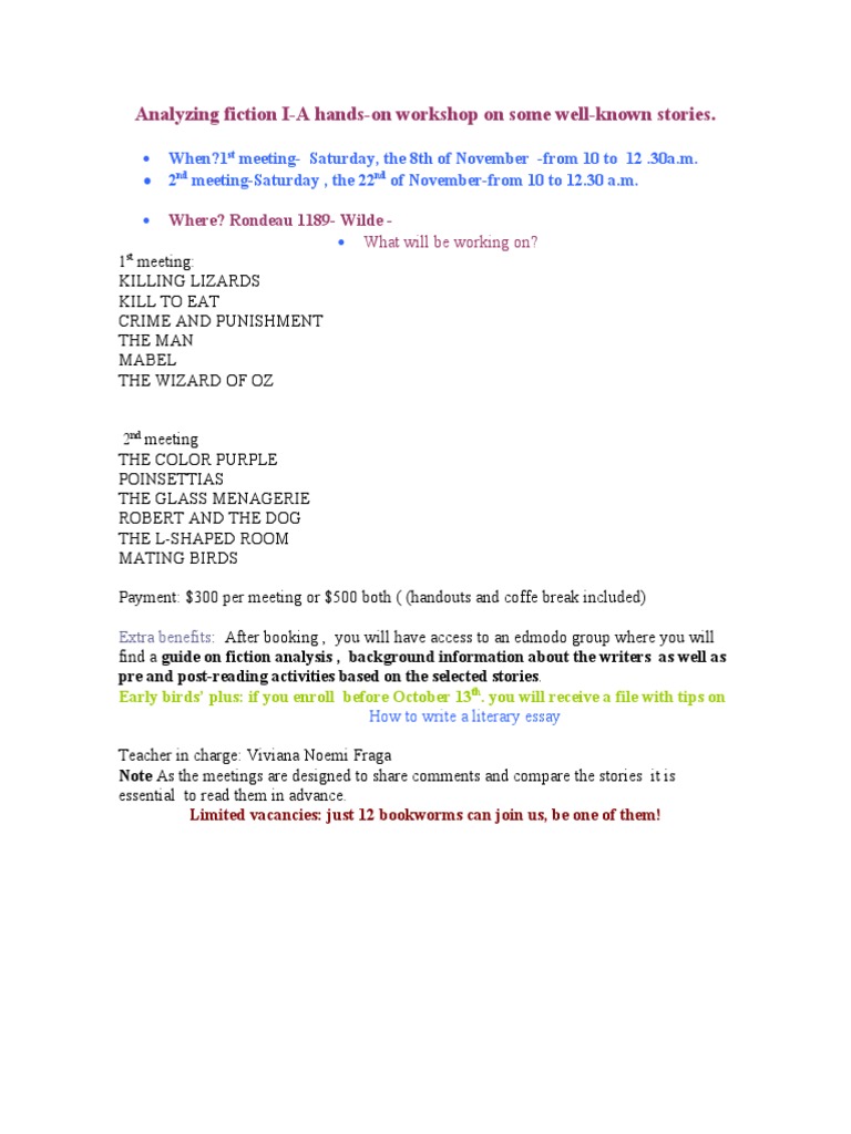 Analyzing Fiction I-Workshop | PDF