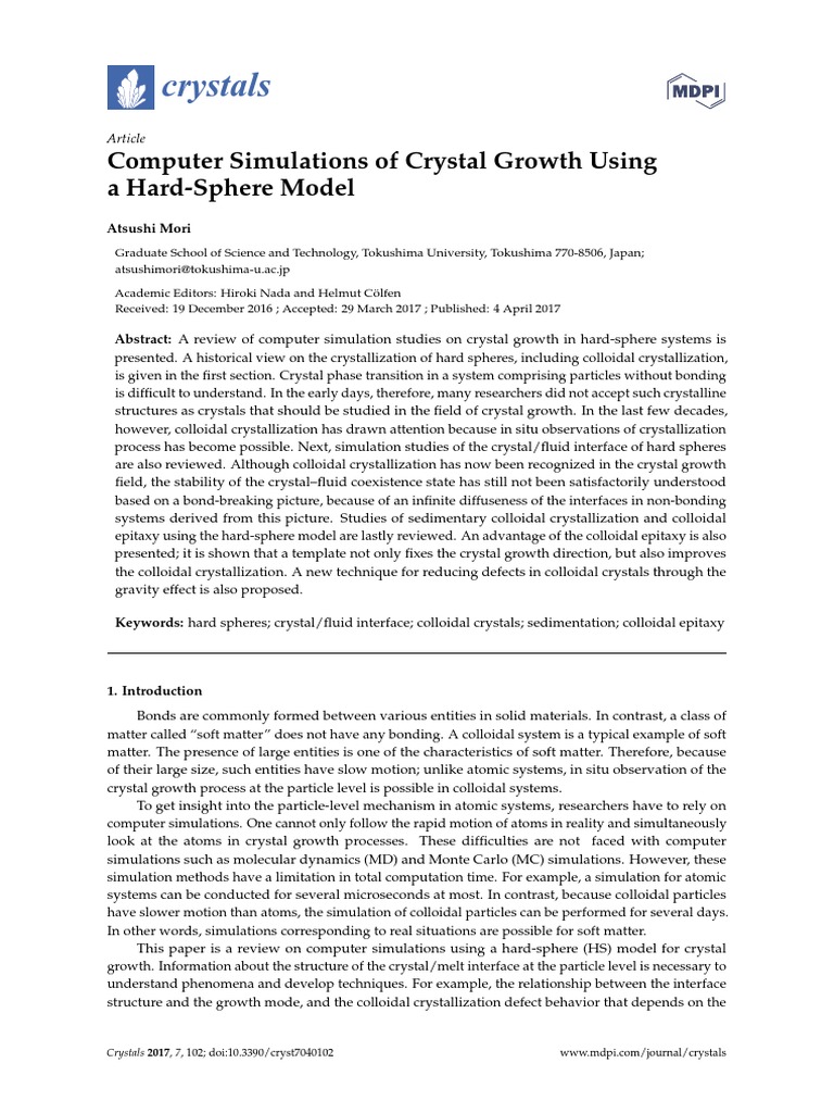 Crystals: Computer Simulations of Crystal Growth Using A Hard-Sphere ...