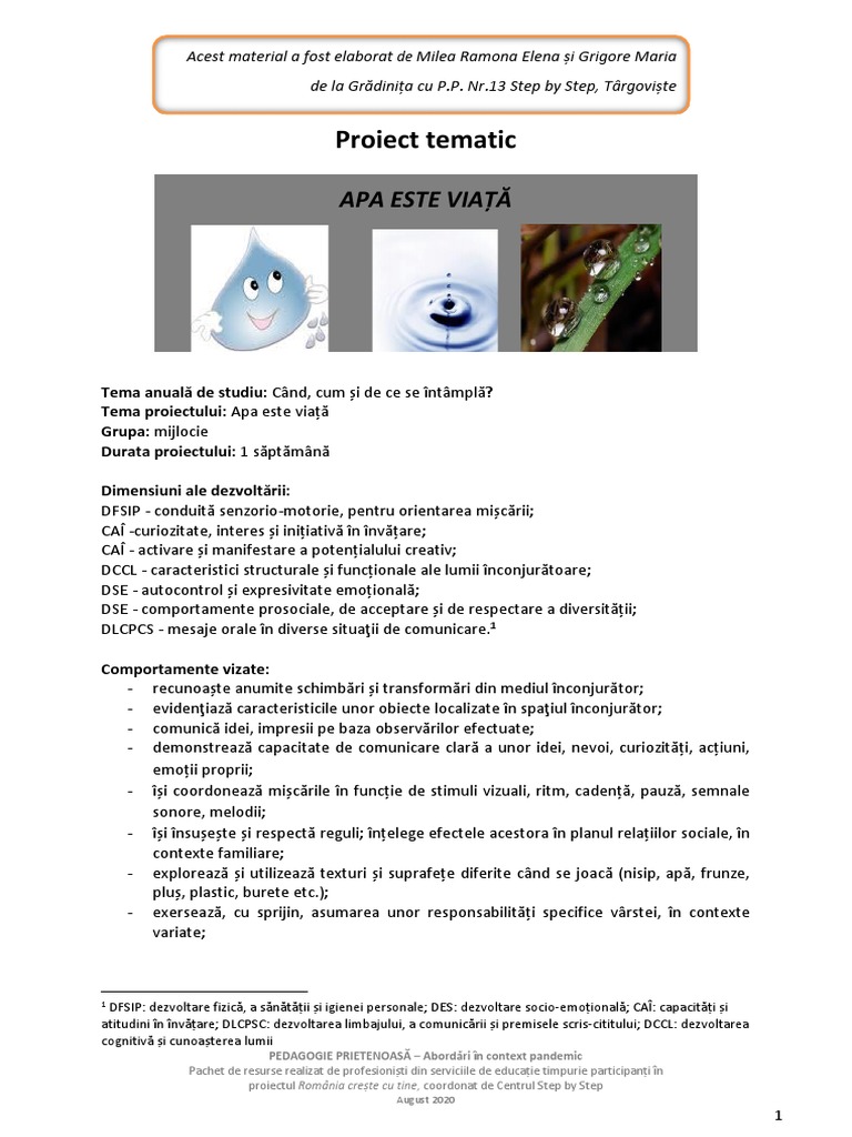 Proiect Tematic - Apa Este Viata - Grupa Mijlocie | PDF