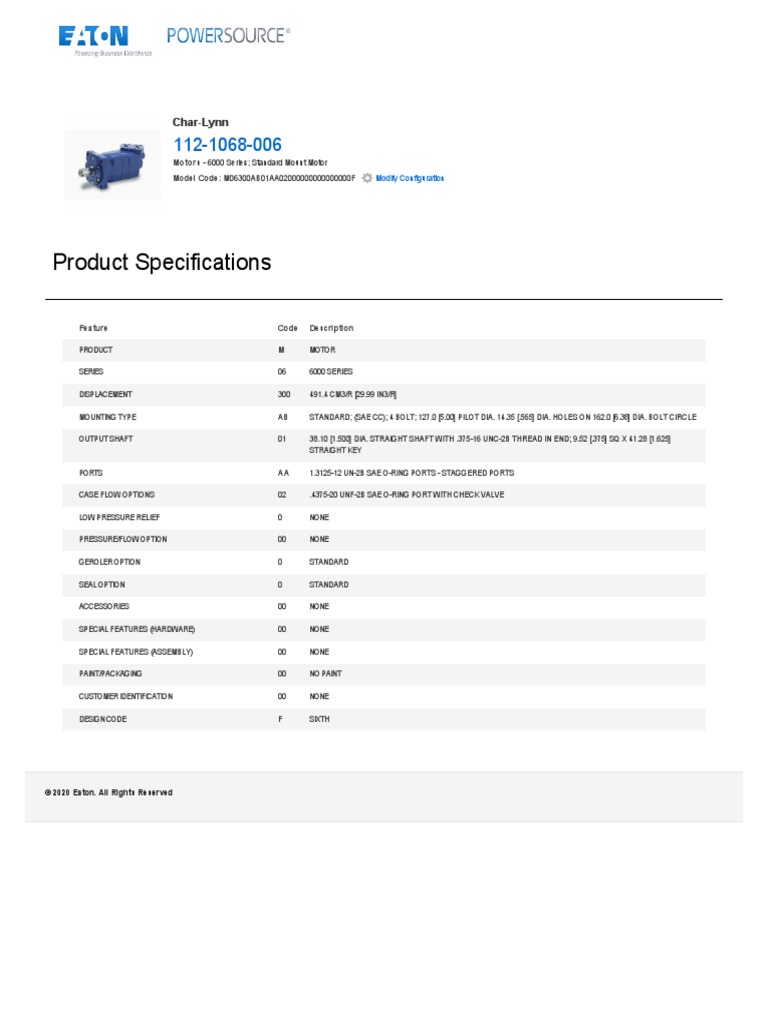 Eaton 112-1068-006 Technical Specifications | PDF