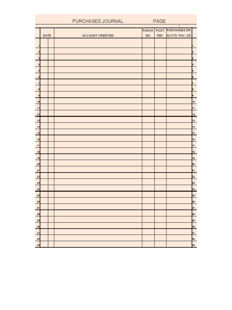 Purchases Journal Purch Post Purchases Dr Date Account Credited No