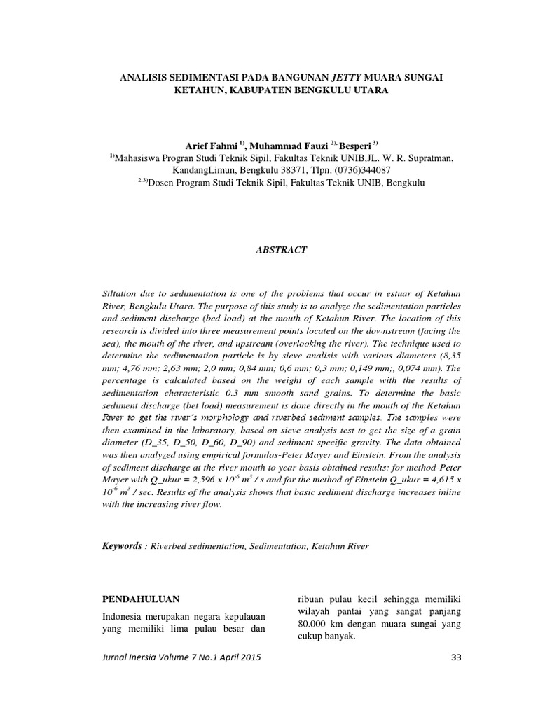 Analisis Sedimentasi Pada Bangunan Jetty Muara Sungai Ketahun ...