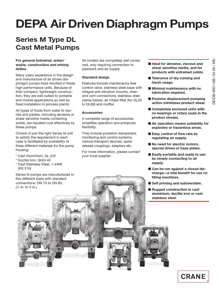 DEPA Air Driven Diaphragm Pumps Series M Cast Metal | PDF | Pump | Valve