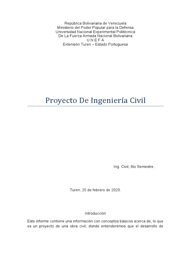Informe Sobre Proyecto de Ingenieria Civil | PDF | Ingeniero civil | Diseño