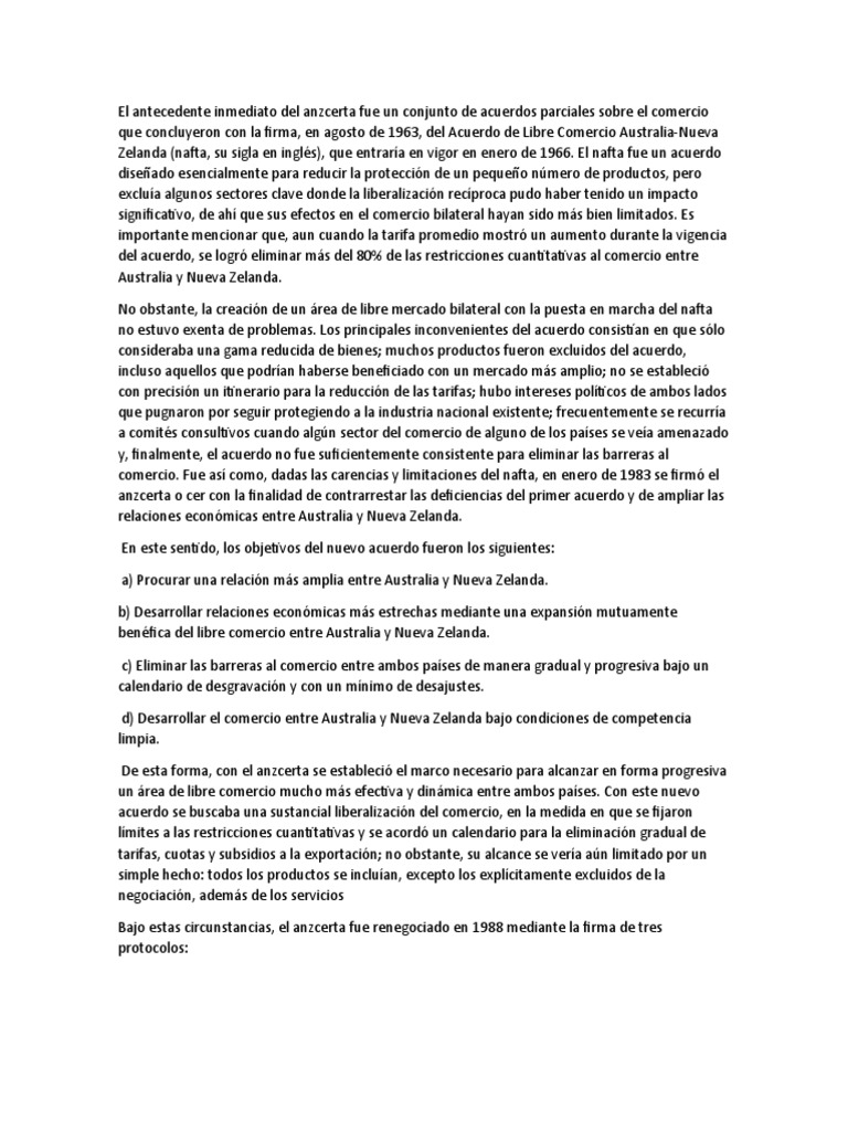 ANZCERTA: Acuerdo de Libre Comercio | PDF | Libre comercio | Tratado de ...