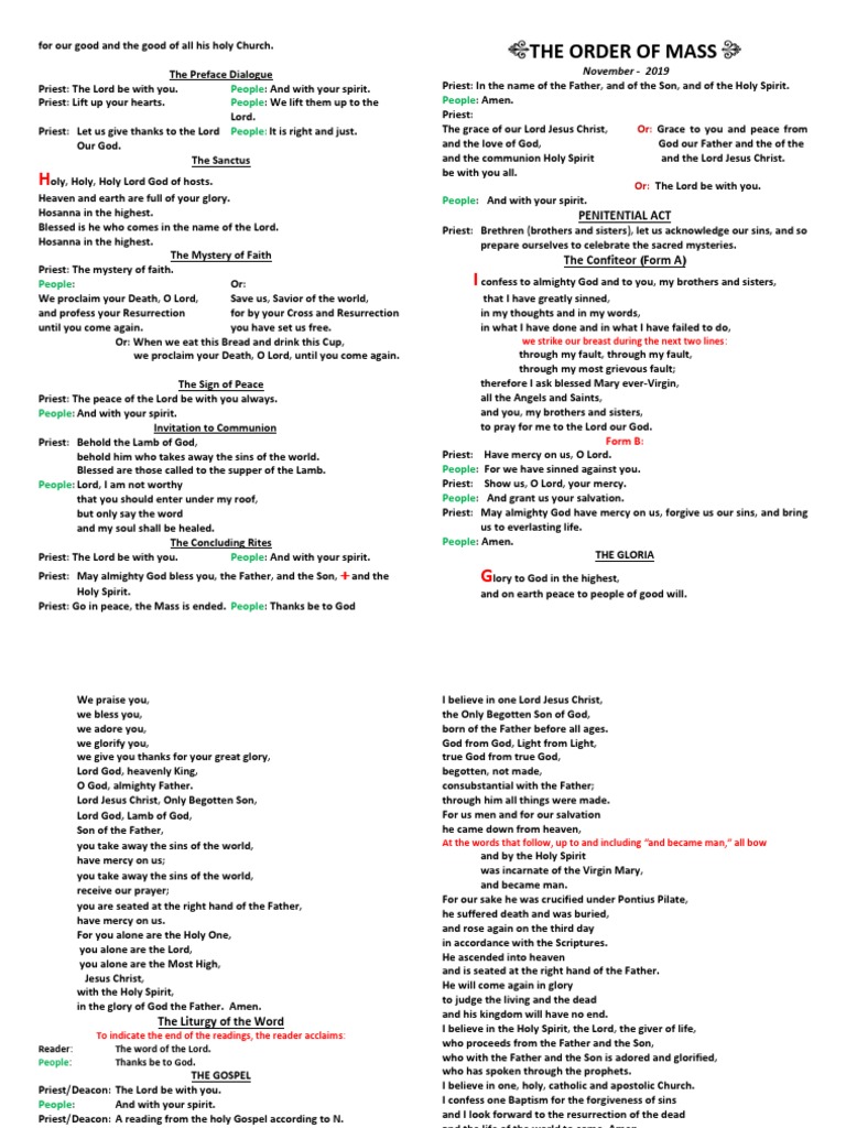 The Order of Mass - Pew Card - 2019 | PDF | God The Father | Glory ...