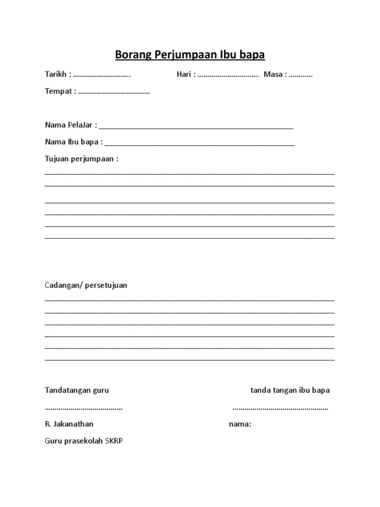 Borang Perjumpaan Ibu Bapa SKRP | PDF