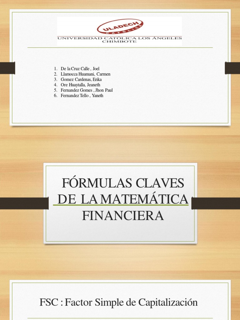 Formulas Claves de La Matematica Financiera | PDF | Finanzas ...