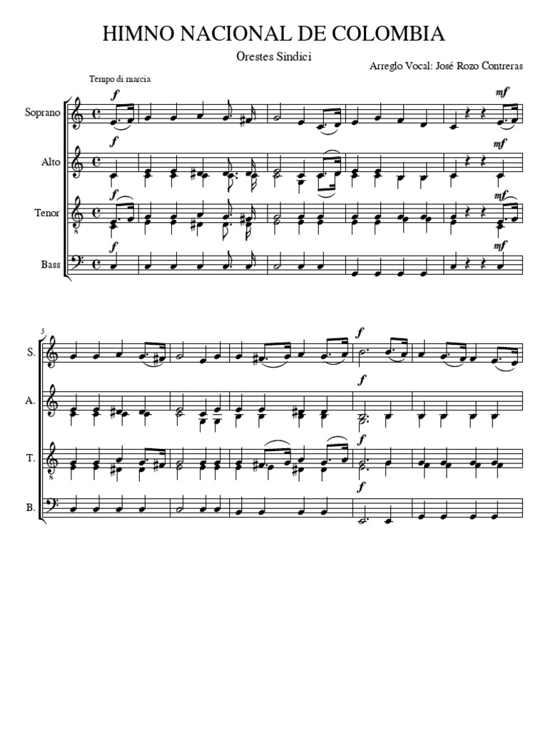 Himno Nacional De Colombia Pdf Music Performance Music Theory