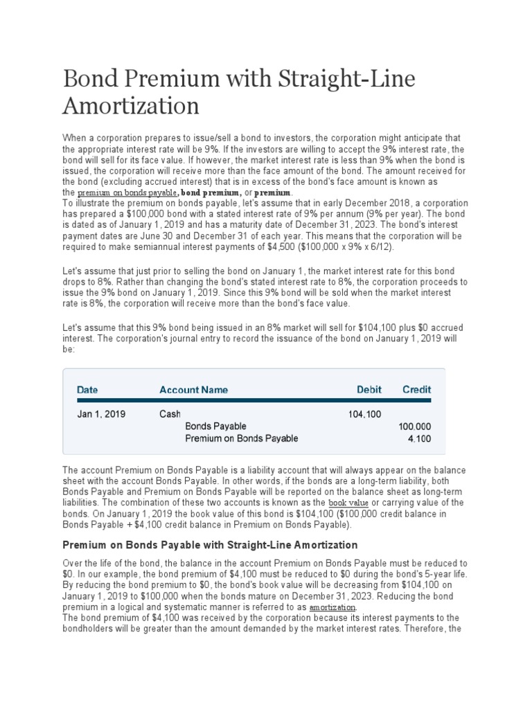 Bond Premium Amortization Example | PDF | Bonds (Finance) | Book Value