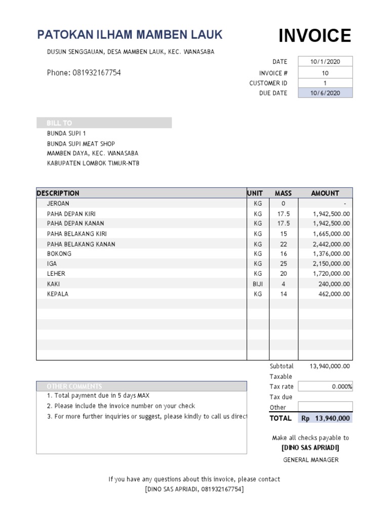 Invoice: Patokan Ilham Mamben Lauk | PDF | Spreadsheet | Computing