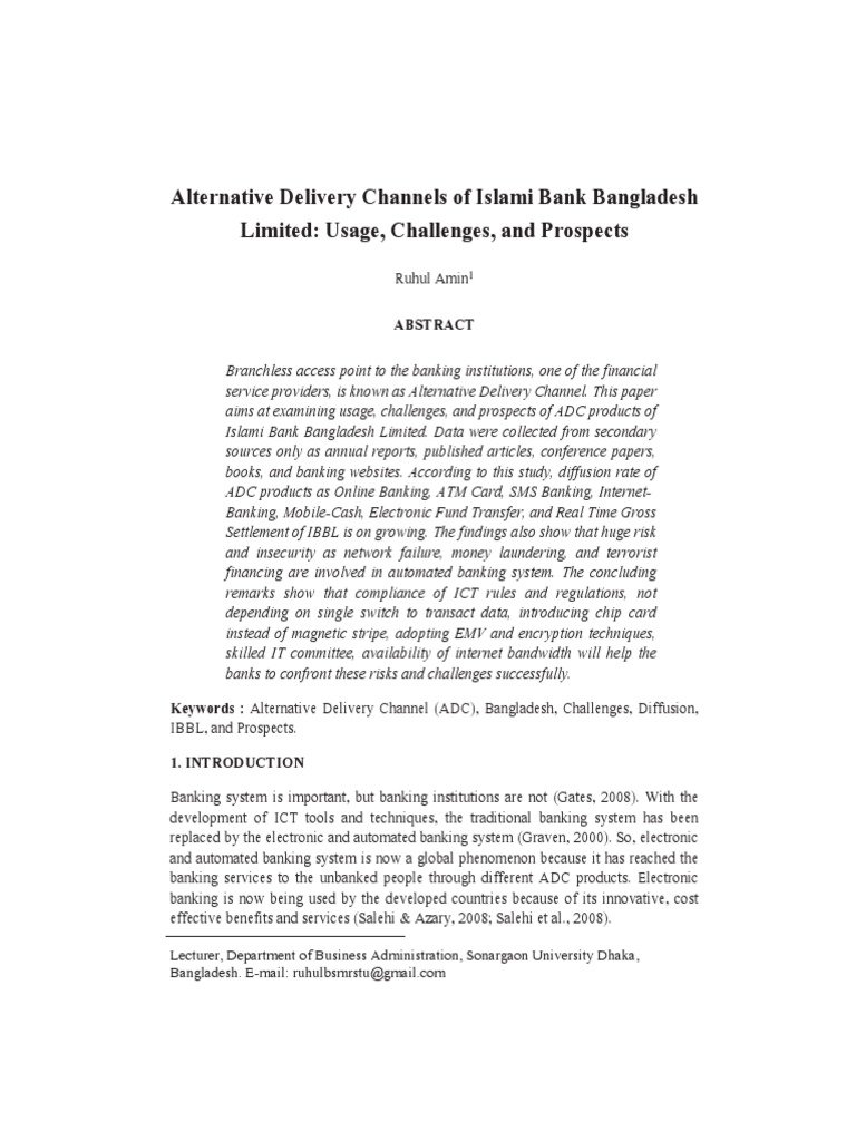 Alternative Delivery Channels of Islami Bank Bangladesh Limited: Usage, Challenges, and ...