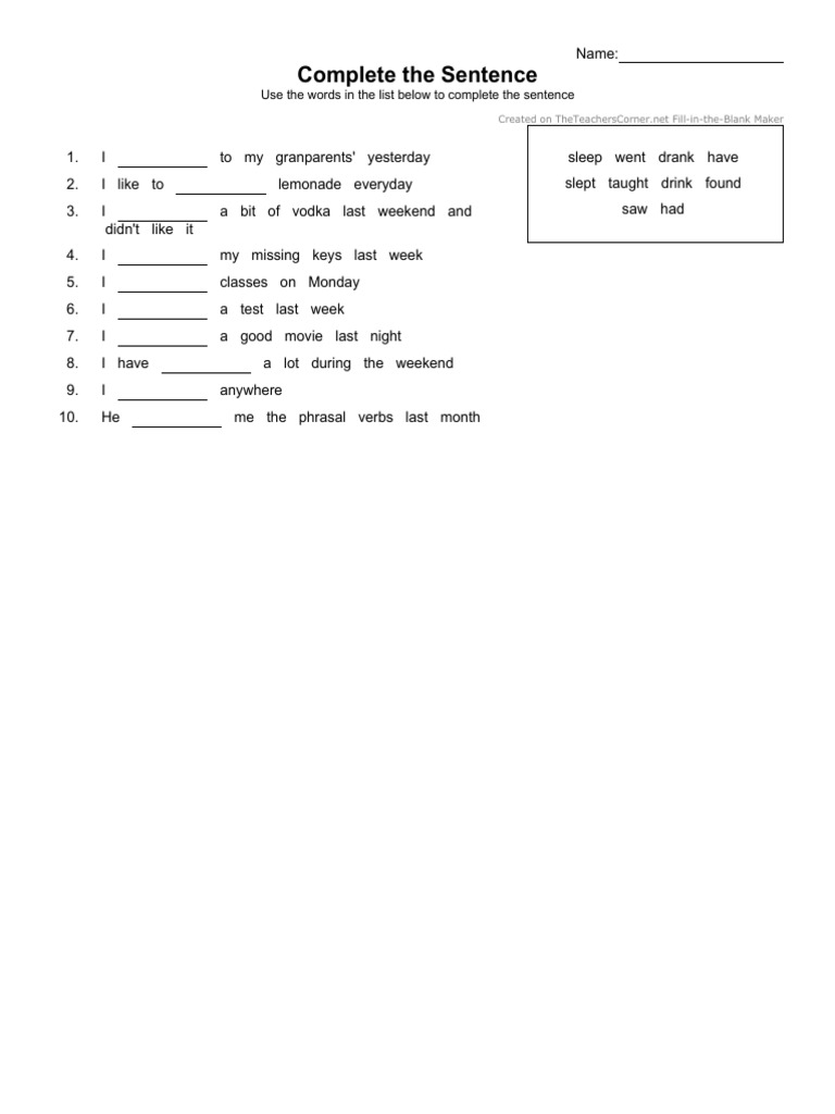 Fill-In-The-Blank-Irregular Verbs | PDF