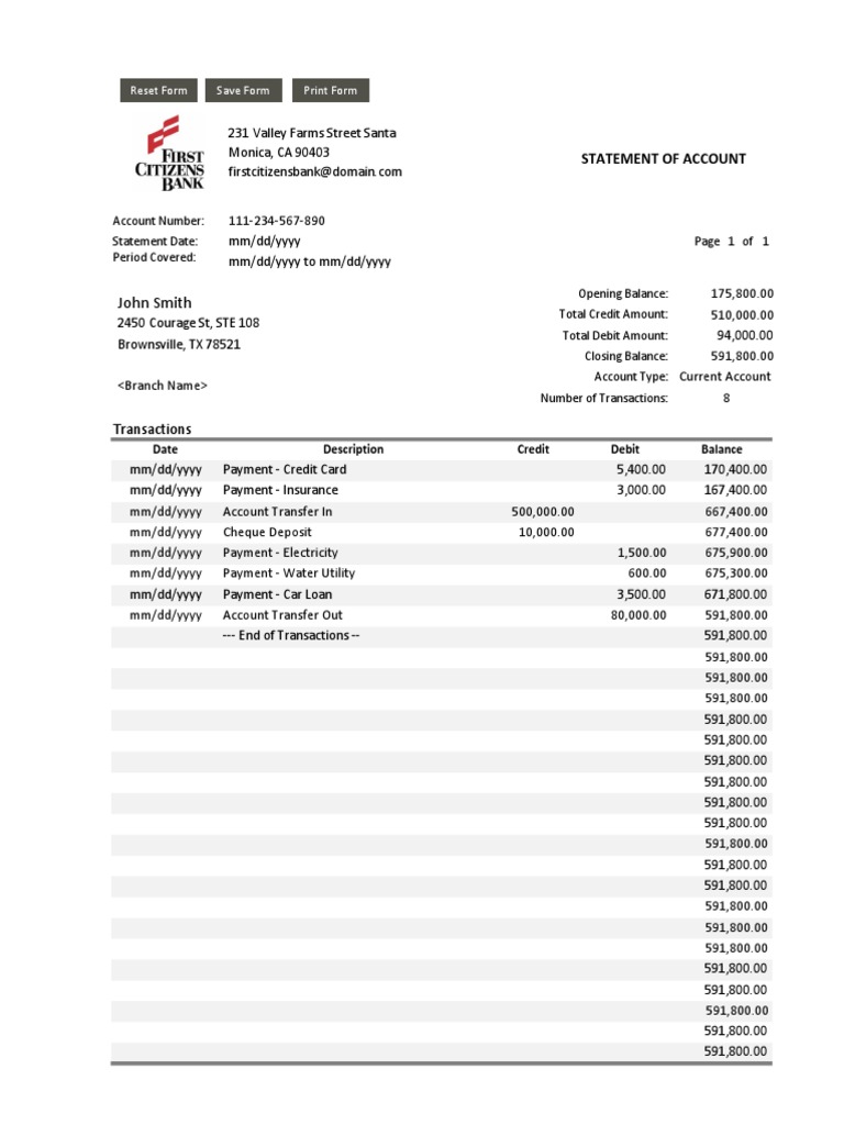 Editable Bank Statement Template | PDF | Payments | Financial Transaction
