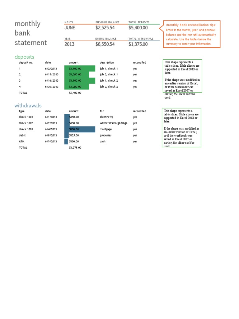 Bank Statement Template 03 | PDF | Cheque | Microsoft Excel