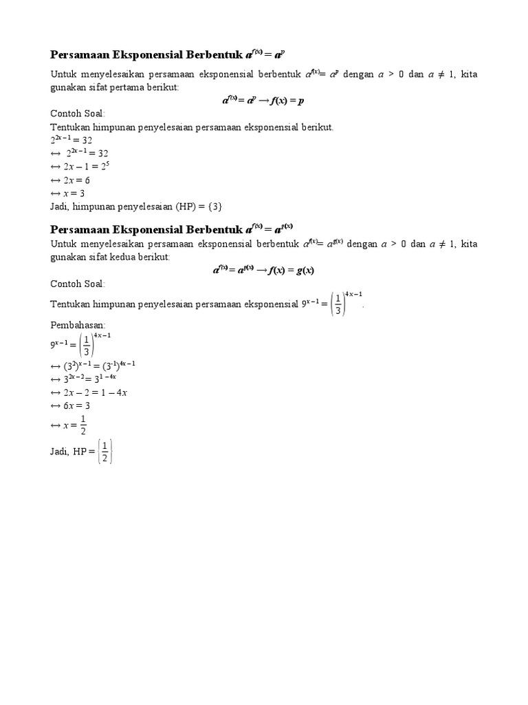 Bentuk Persamaan Eksponensial | PDF