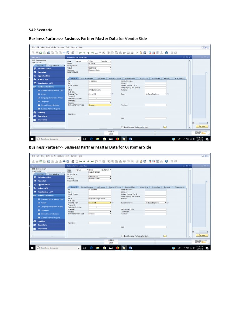 SAP Scenario Business Partner Business Partner Master Data For Vendor ...