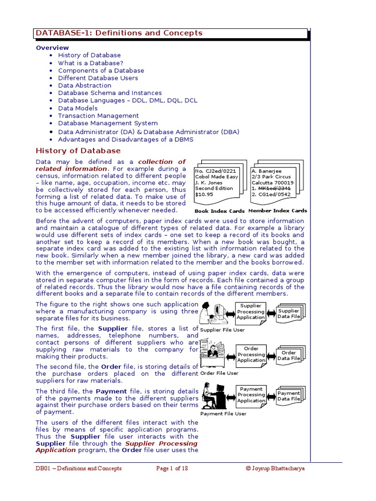 DATABASE-1: Definitions and Concepts: Collection of Related Information | Download Free PDF ...