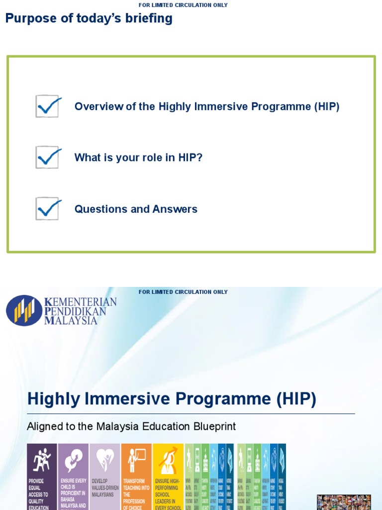 Purpose of Today's Briefing: Overview of The Highly Immersive Programme (HIP) | PDF | Teachers ...
