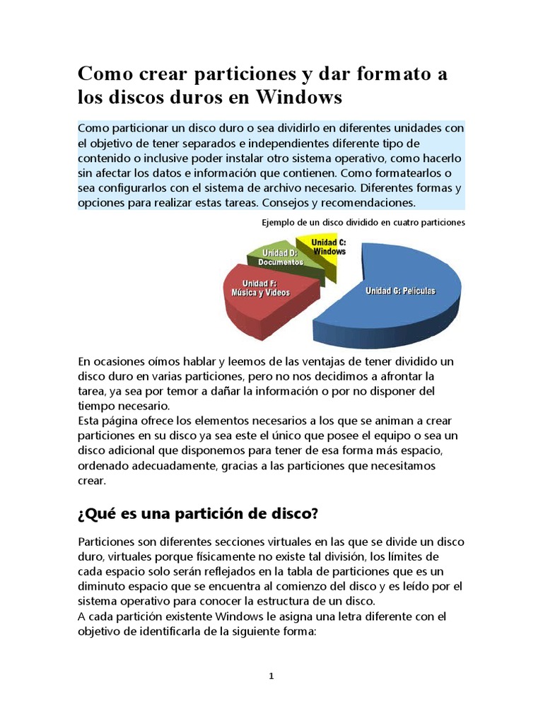 Como Crear Particiones y Dar Formato A Los Discos Duros en Windows | PDF | Archivo de ...
