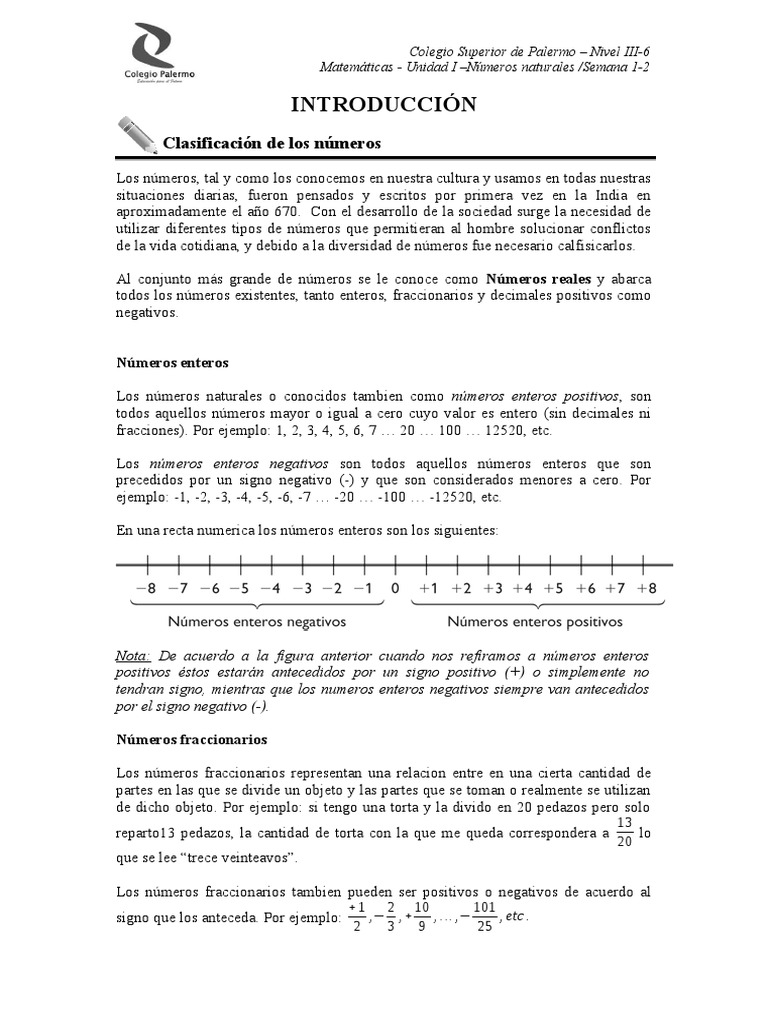 Números Naturales y Operaciones Básicas | PDF | Números | Entero
