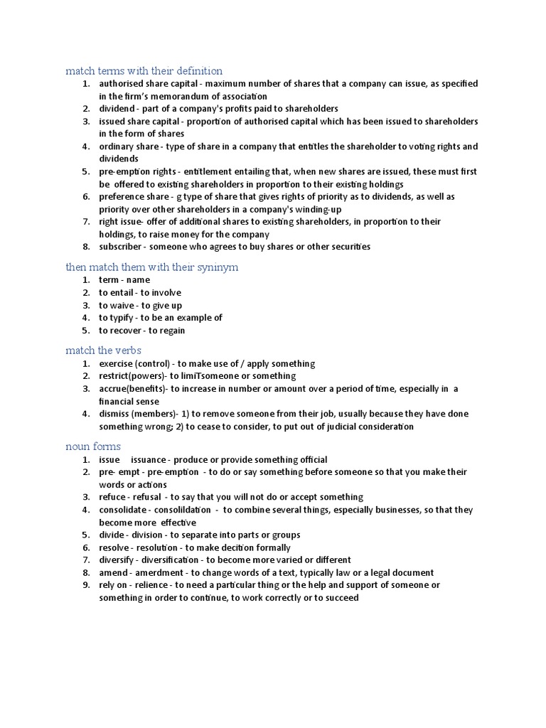 Match Terms With Their Definition | PDF