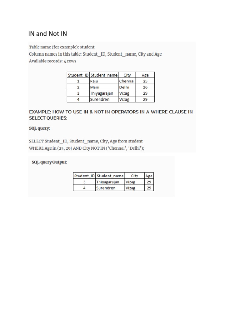 IN and Not IN | PDF