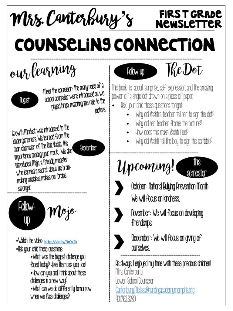 First Grade Counseling Newsletter | PDF | Behavior Modification | Learning