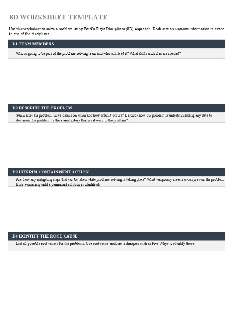 8D Worksheet Template | PDF