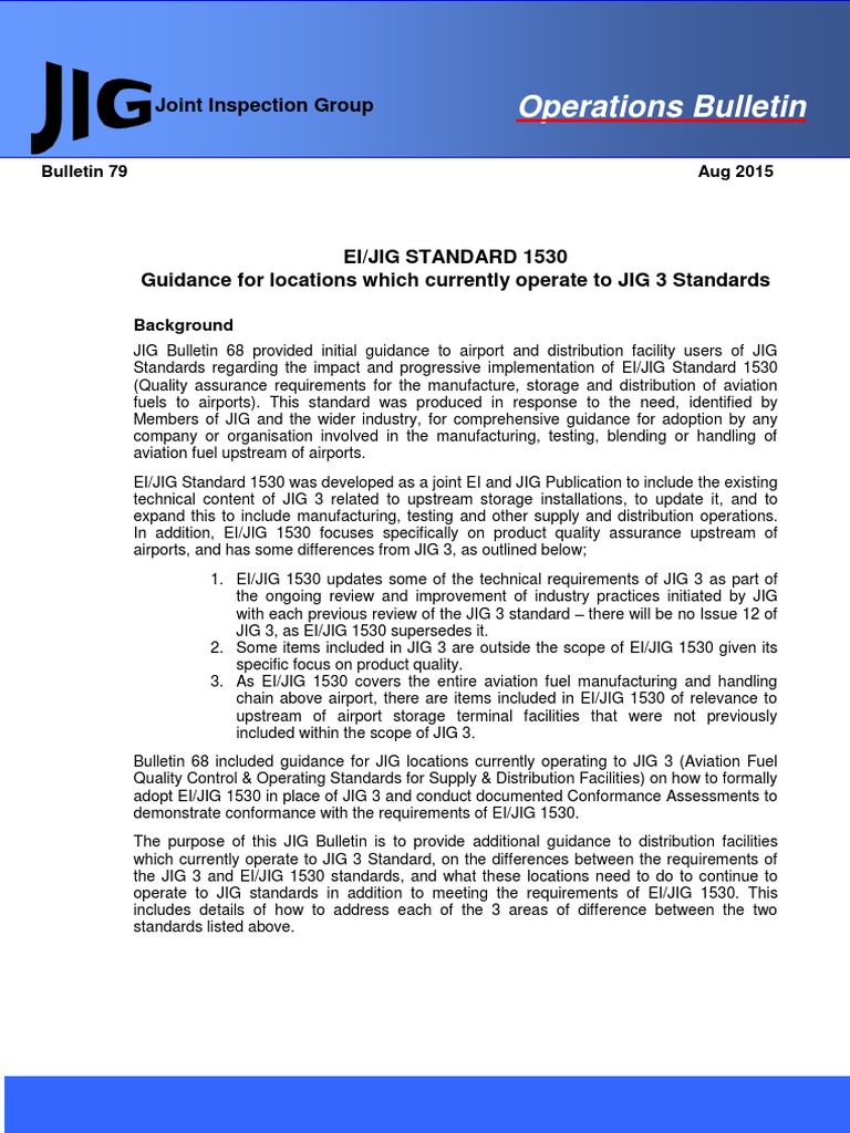 JIG Bulletin guidance differences JIG 3 EI/JIG 1530 standards | PDF ...