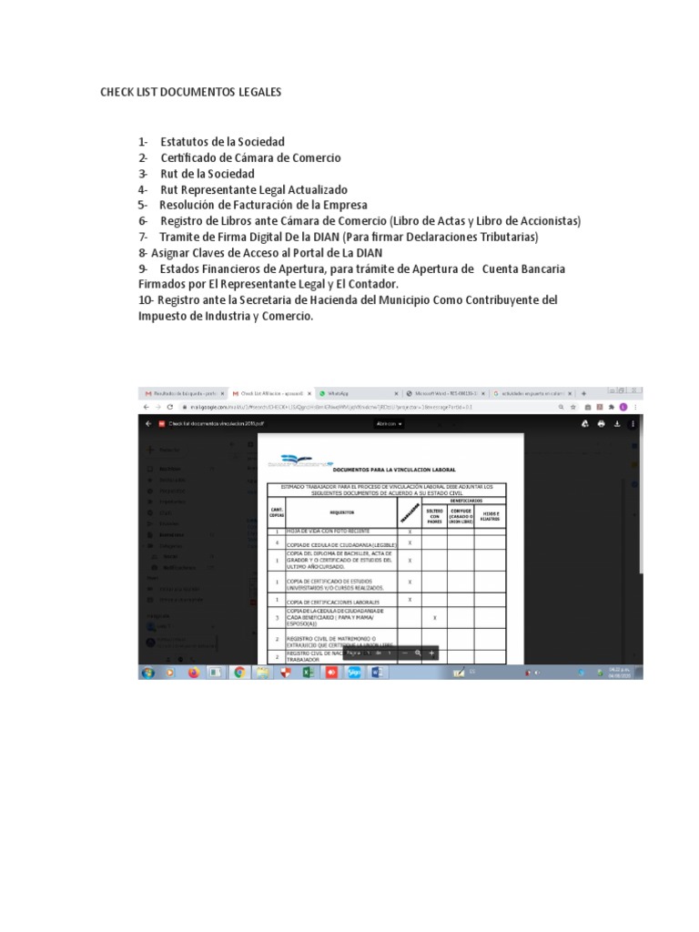 Check List De Documentos Legales